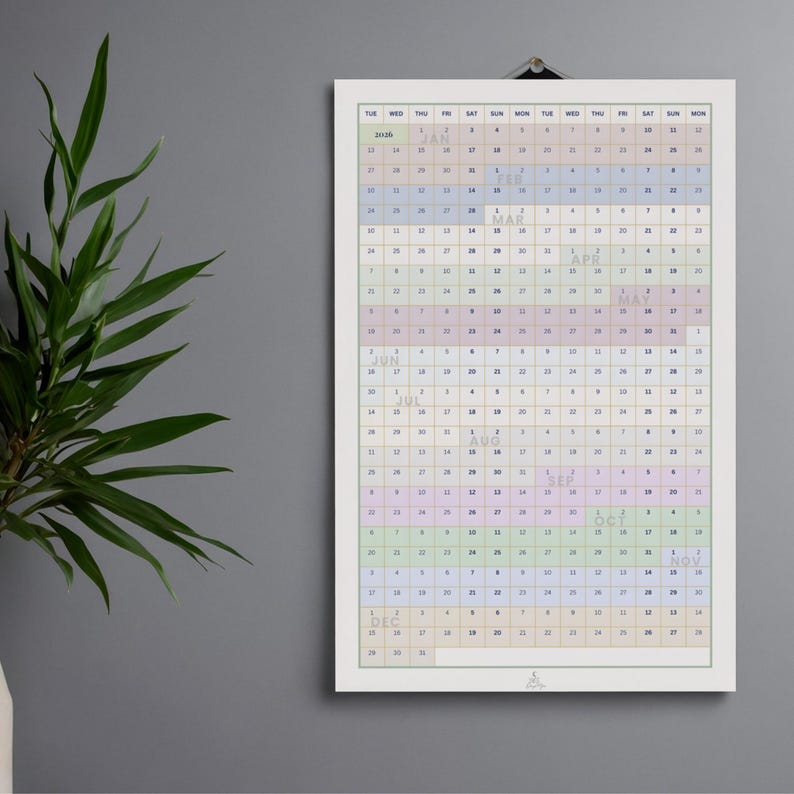 2026 Full Year Calendar | Elegant Year-at-a-glance Planner | Pastel ...