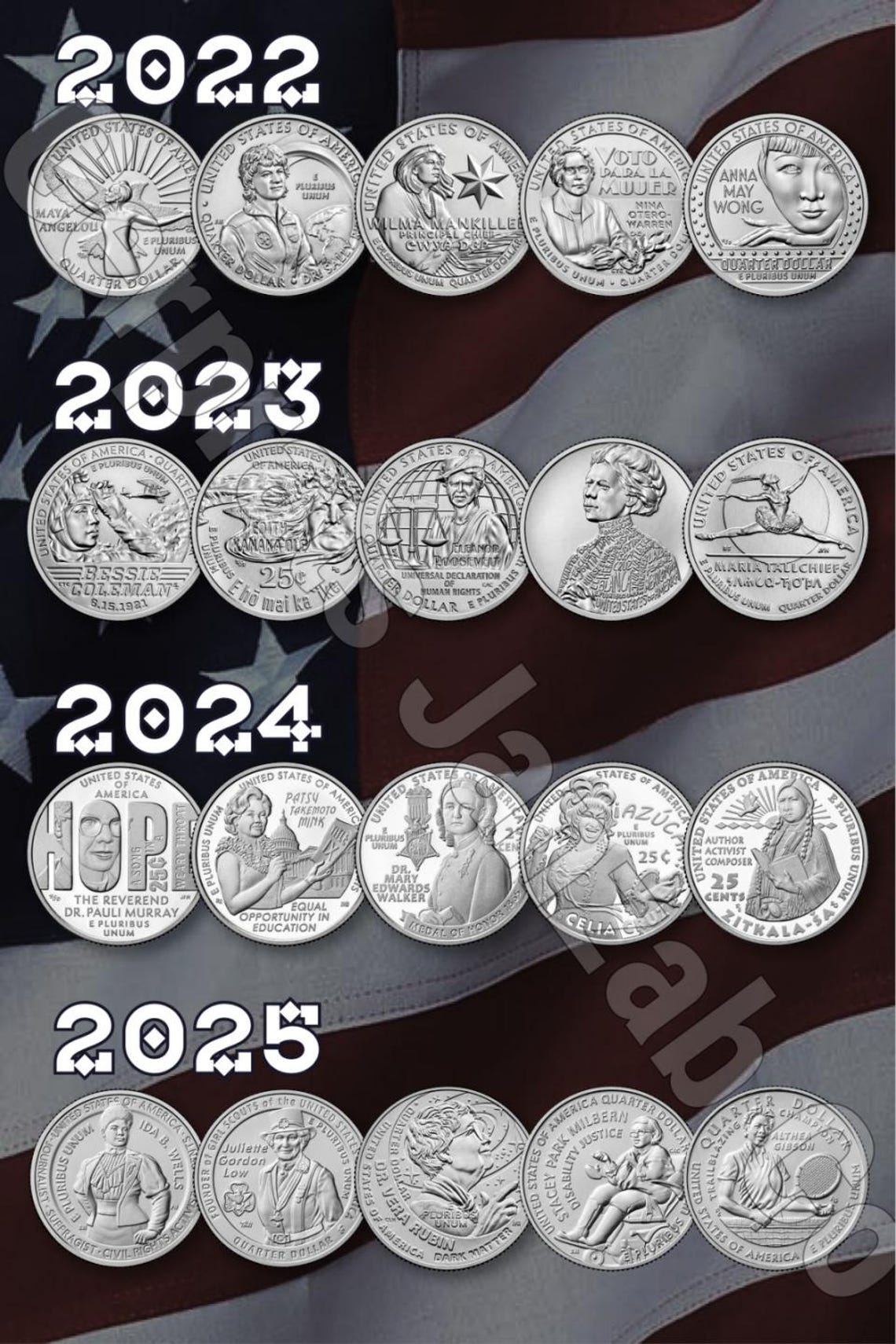 USA Complete Set of 20 Coins in Album American Women Quarters Program ...