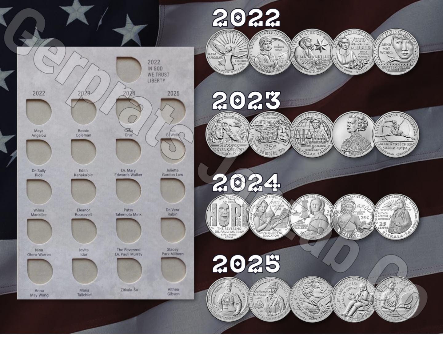 USA Complete Set of 20 Coins in Album American Women Quarters Program ...