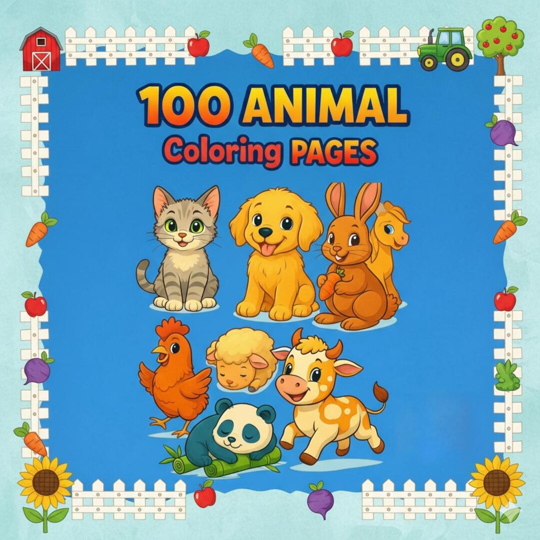 Cute Animal Coloring Pages ( 100 Pages ) - Etsy