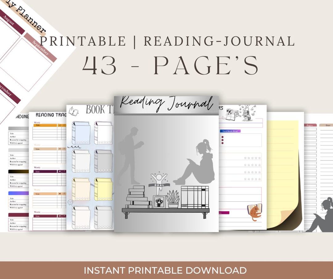 Reading Journal Printable 43 Pages | Digital Book Tracker, Reading Log ...