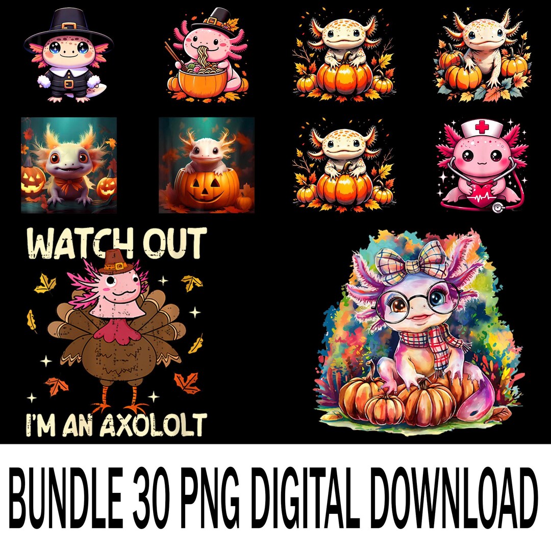 Cute Axolotl Fall PNG, Autumn Pumpkin Clipart, Funny Thanksgiving ...