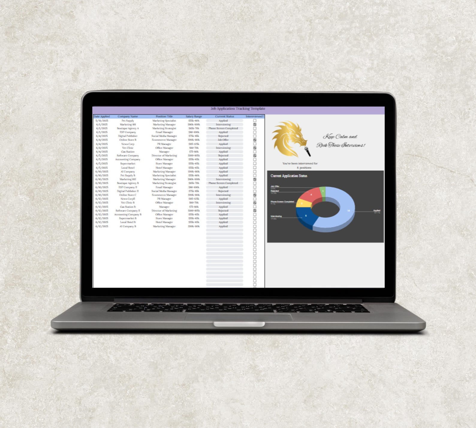 Job Application Tracker Spreadsheet With Chart, Simple Template ...