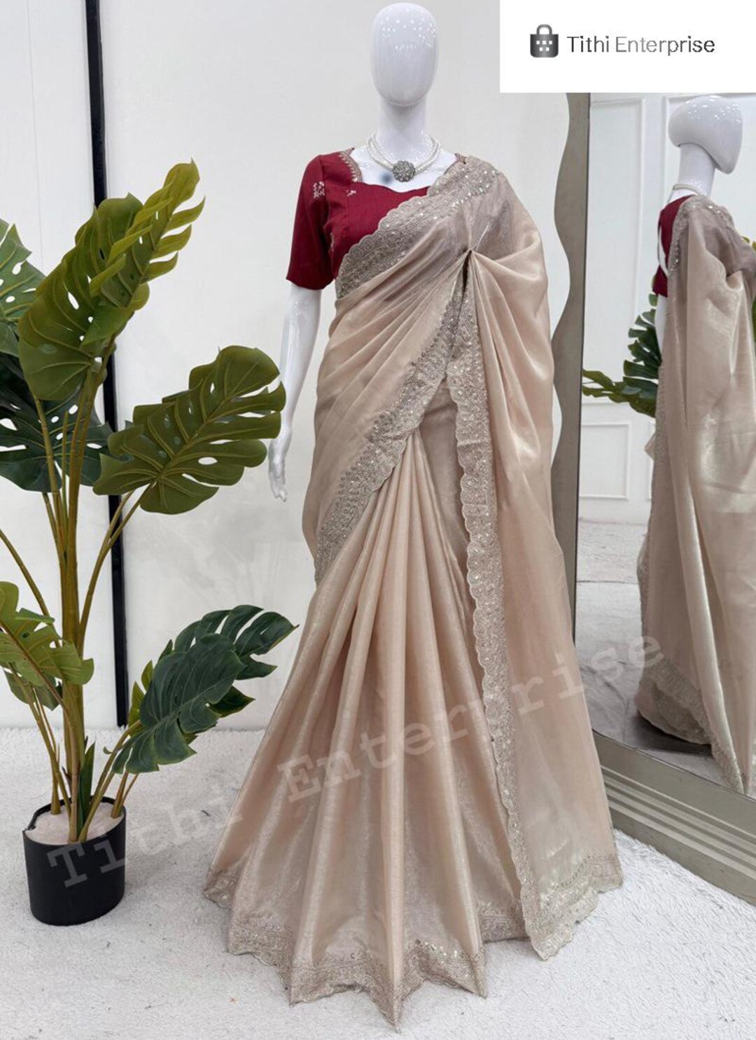 Designer Jimmy Chu Saree With Sequin Diwali Pooja Indian Party Wear ...