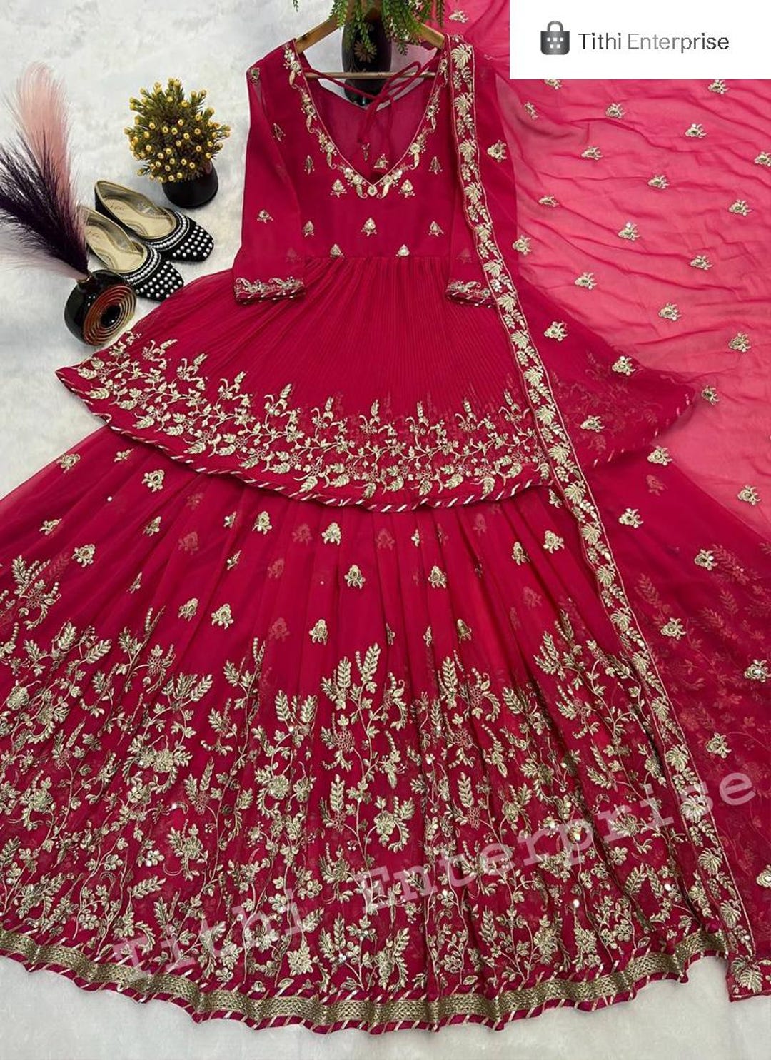 Heavy Faux Georgette Kediyu Lehenga Set With Sequin Embroidery Dupatta ...