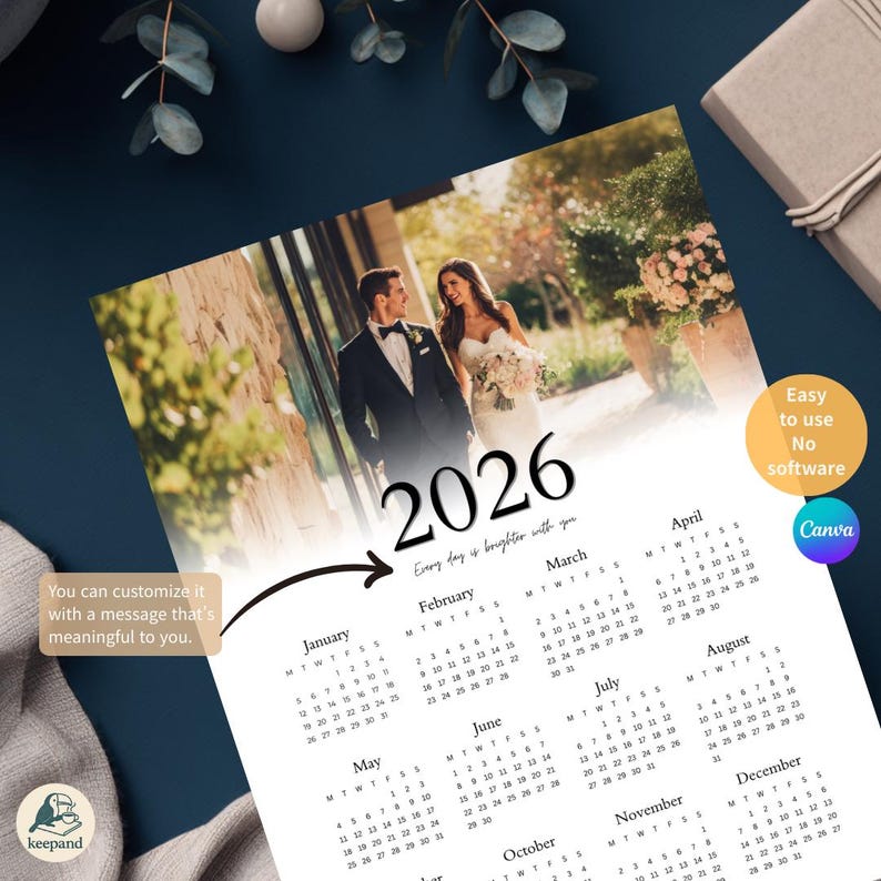 2026 Photo Calendar Template, Personalized and Editable Yearly Calendar ...