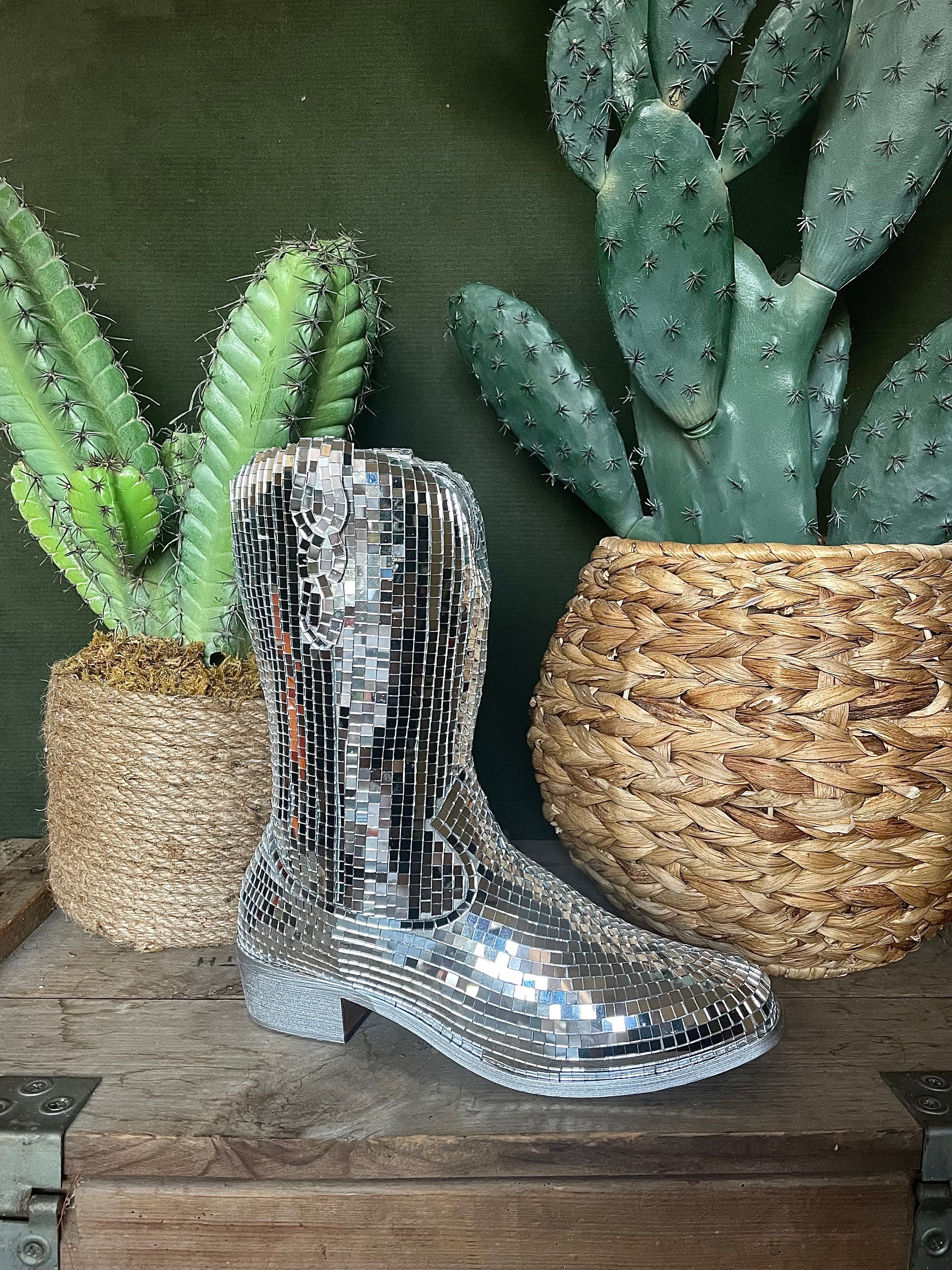 Disco Boot Vase - Western Rodeo Cowboy Cowgirl Cowpeople Mirror Ball ...