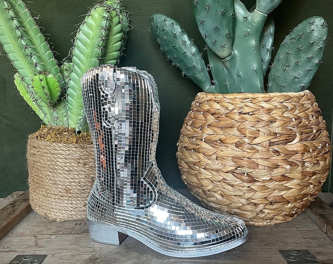 Disco Boot Vase Western Rodeo Cowboy Cowgirl Cowpeople Mirror Ball Vase ...