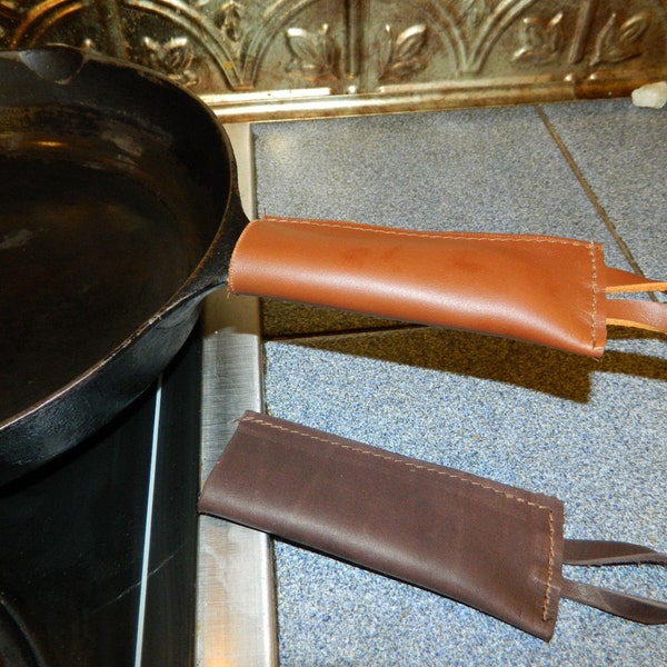 Leather Cast Iron Skillet Handle Cover Sleeve - Etsy