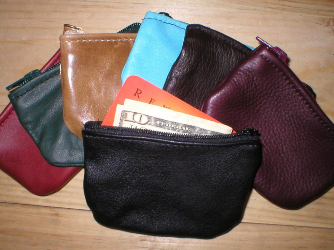 LEATHER Zip Zippered Coin Change Pouch Purse Wallet Handmade You Choose ...