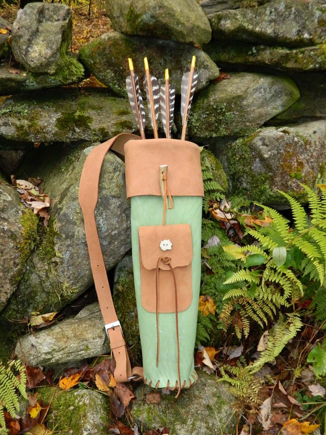 Handmade Green Leather Traditional Archery Back Quiver for Arrows With ...