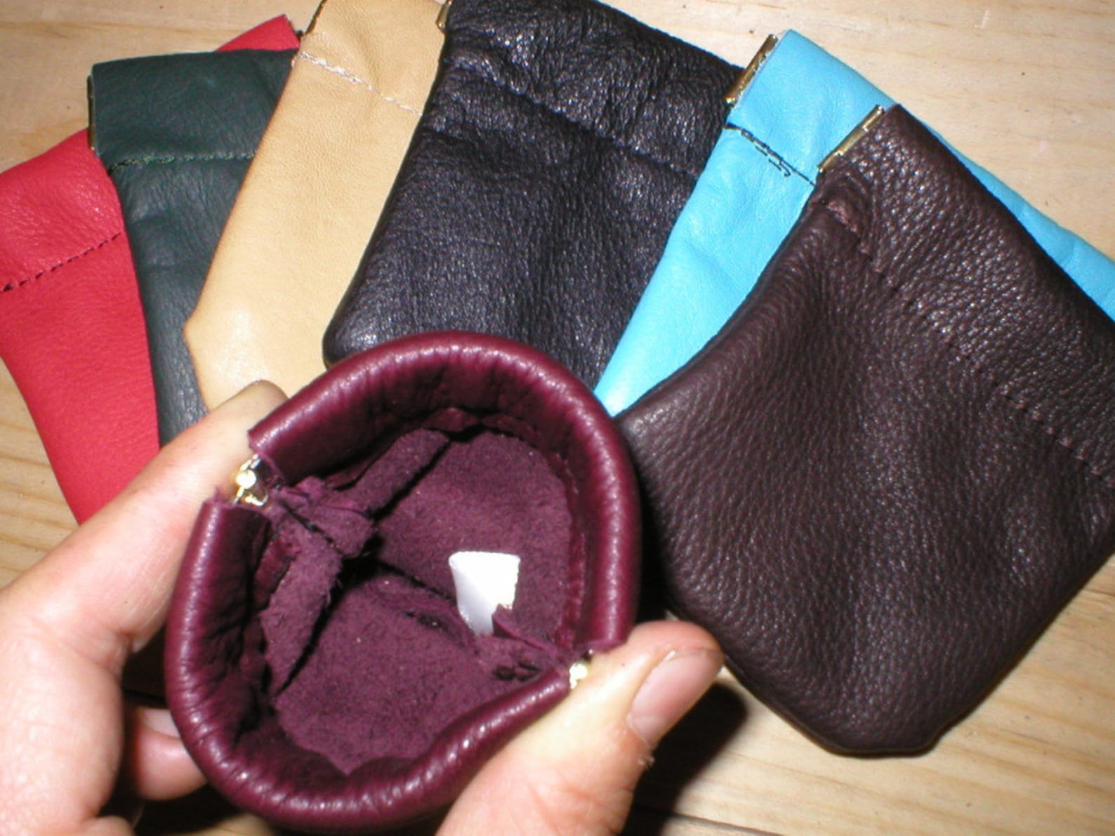 LEATHER Squeeze Facile Frame COIN CHANGE Pinch Pouch Purse Wallet ...