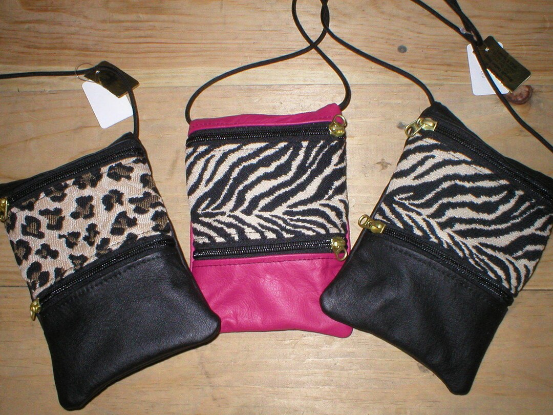Handmade USA Small Travel Passport LEATHER Zebra Leopard Print Bag ...