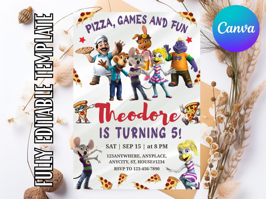 Editable Chuck E Cheese Birthday Invitation Template | Chuck Evite ...