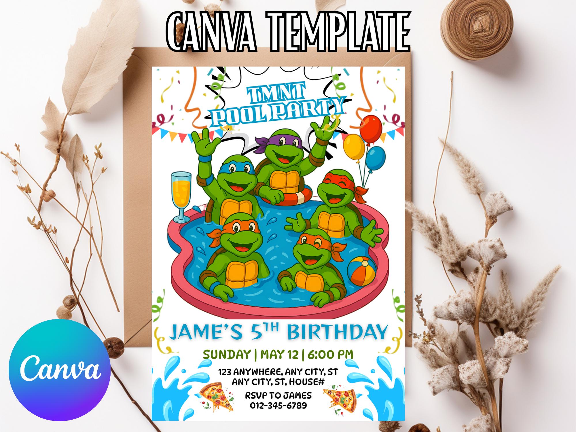 Ninja Turtle Pool Party Invitation: TMNT Birthday, Editable Canva ...