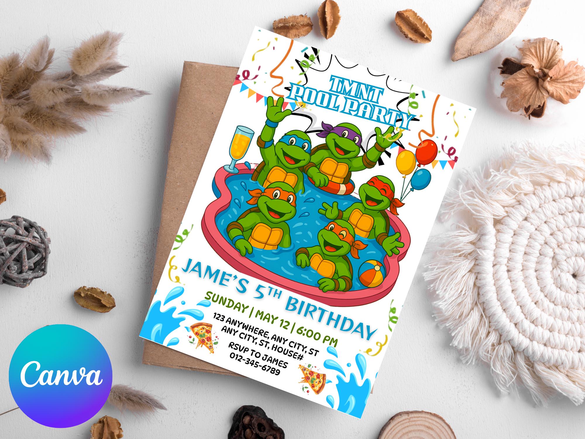 Ninja Turtle Pool Party Invitation: TMNT Birthday, Editable Canva ...