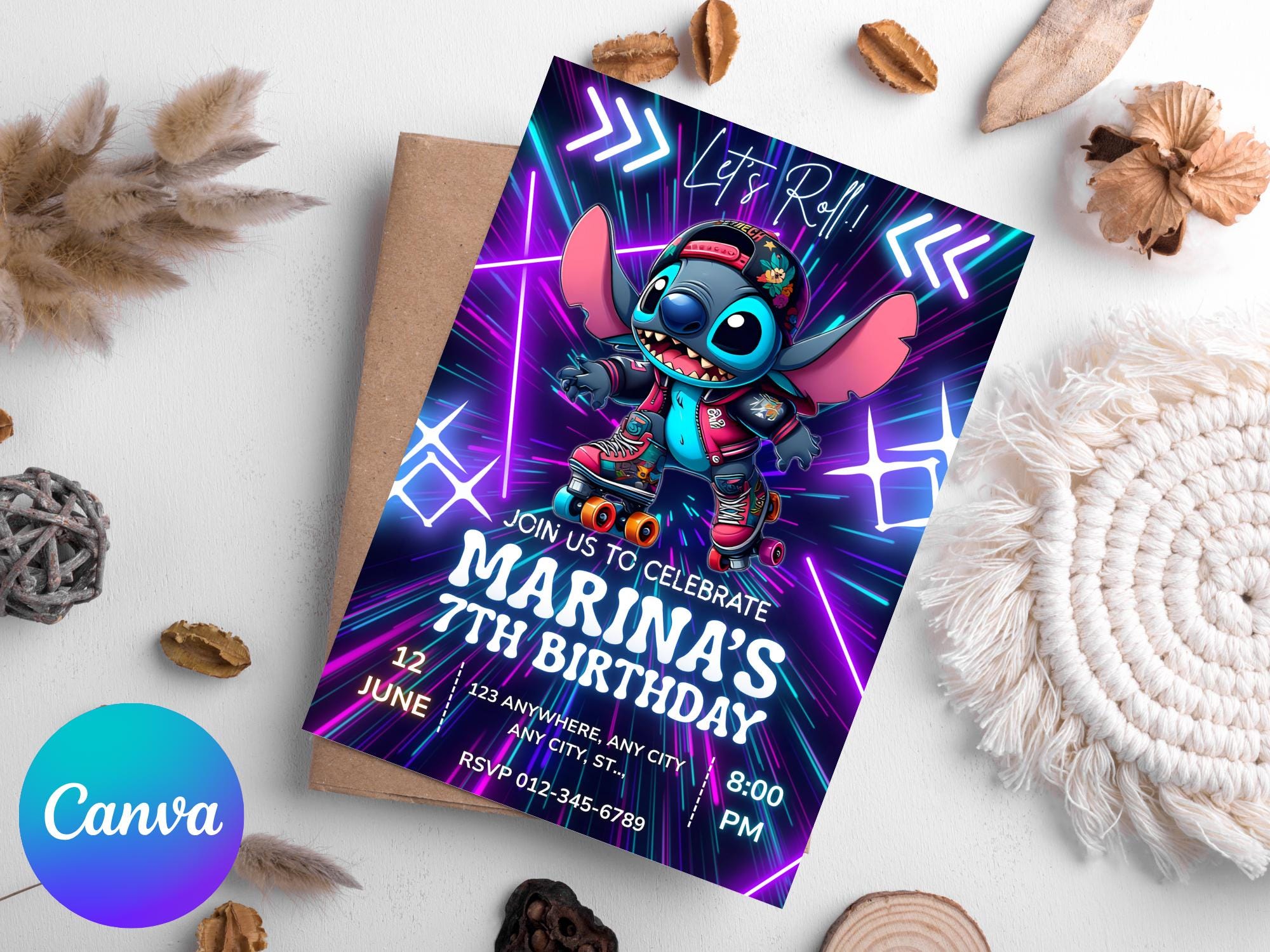Stitch Roller Skating Birthday Party Invitation | Stitch Lilo Pastel ...