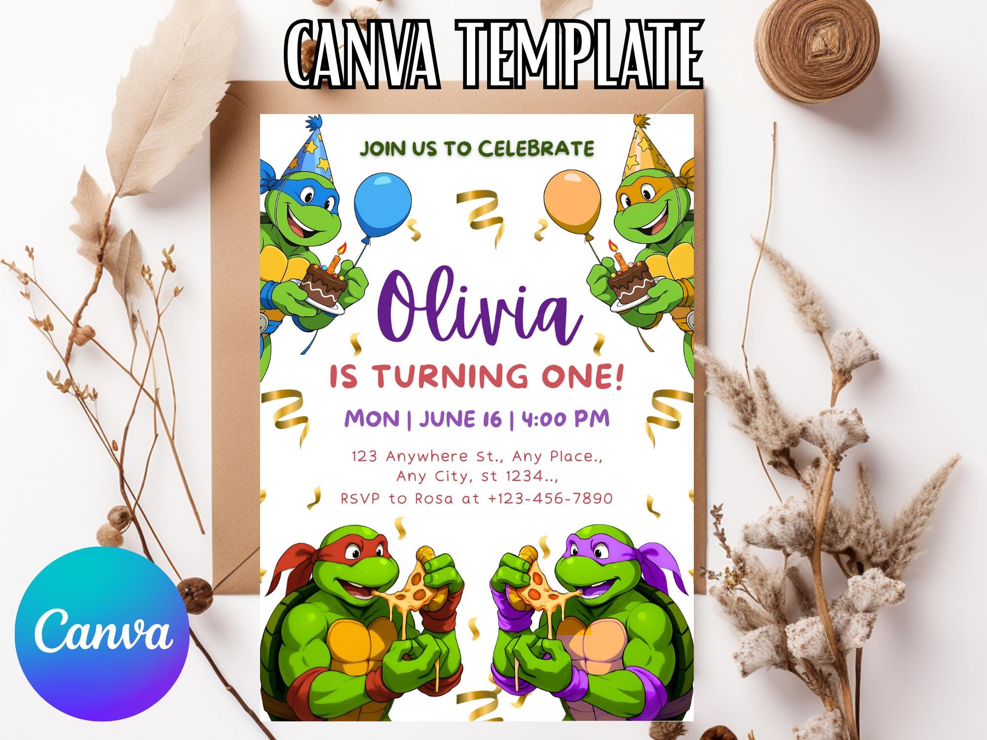 Editable Ninja Turtle Invitation, Karate Turtle Birthday Invite Boy ...