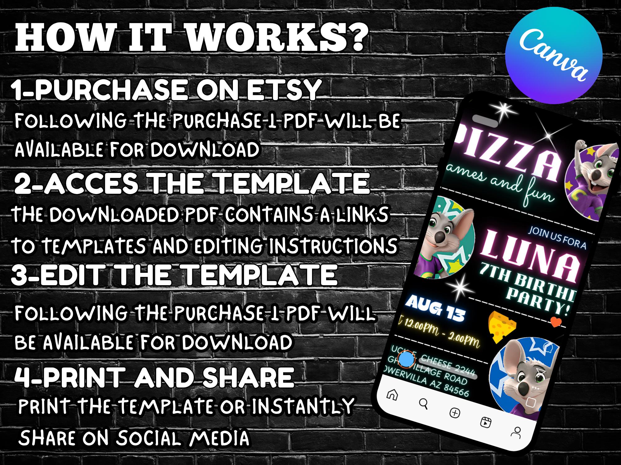Editable Chuck E Cheese Birthday Invitation Template | Chuck Evite ...