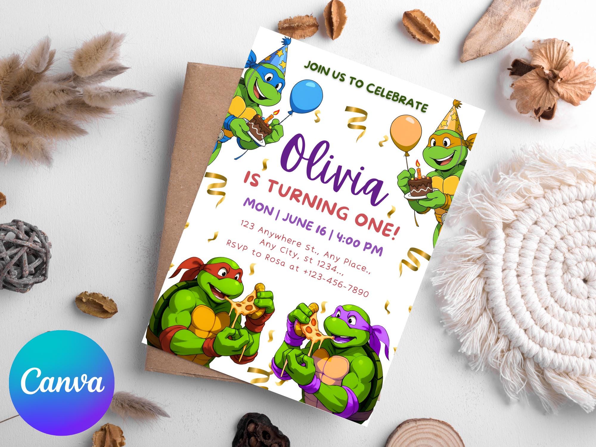 Editable Ninja Turtle Invitation, Karate Turtle Birthday Invite Boy ...