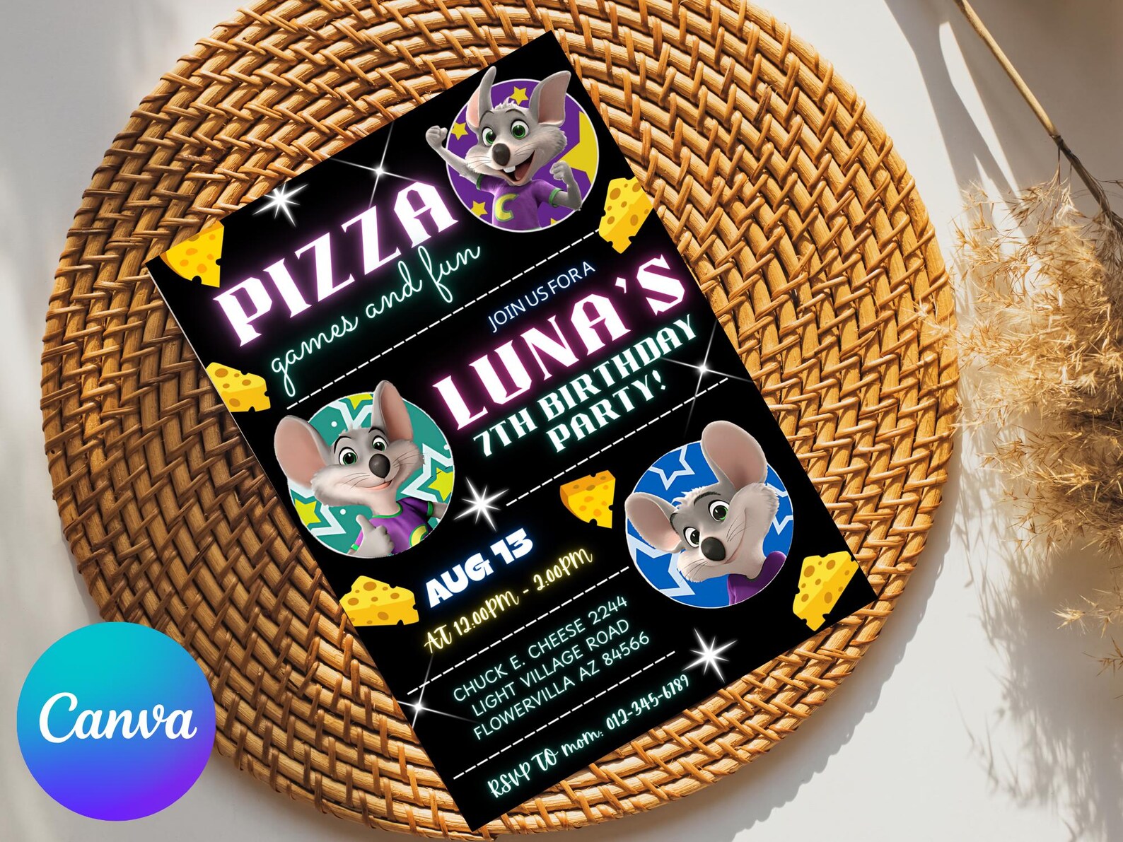 Editable Chuck E Cheese Birthday Invitation Template | Chuck Evite ...