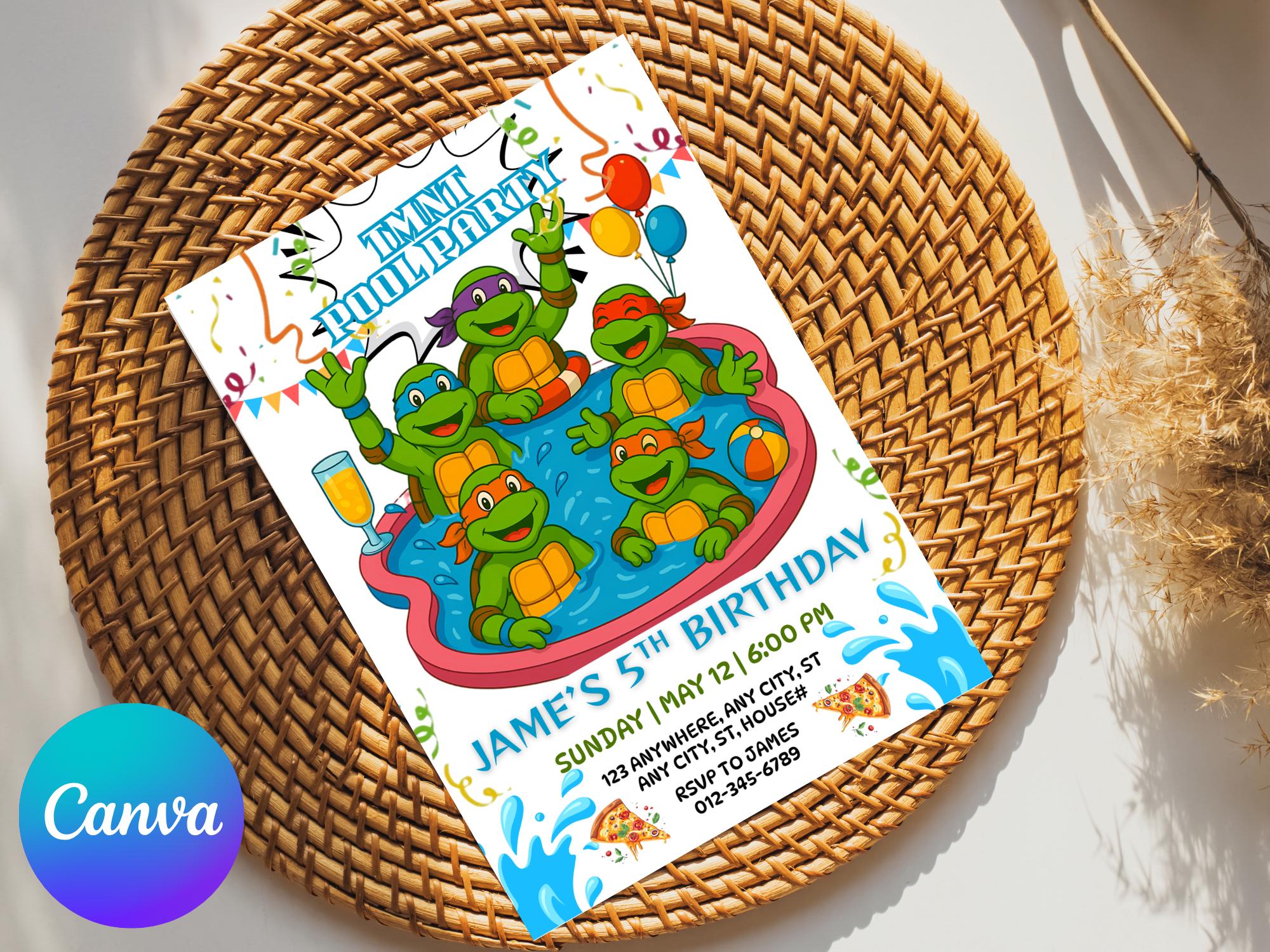 Ninja Turtle Pool Party Invitation: TMNT Birthday, Editable Canva ...