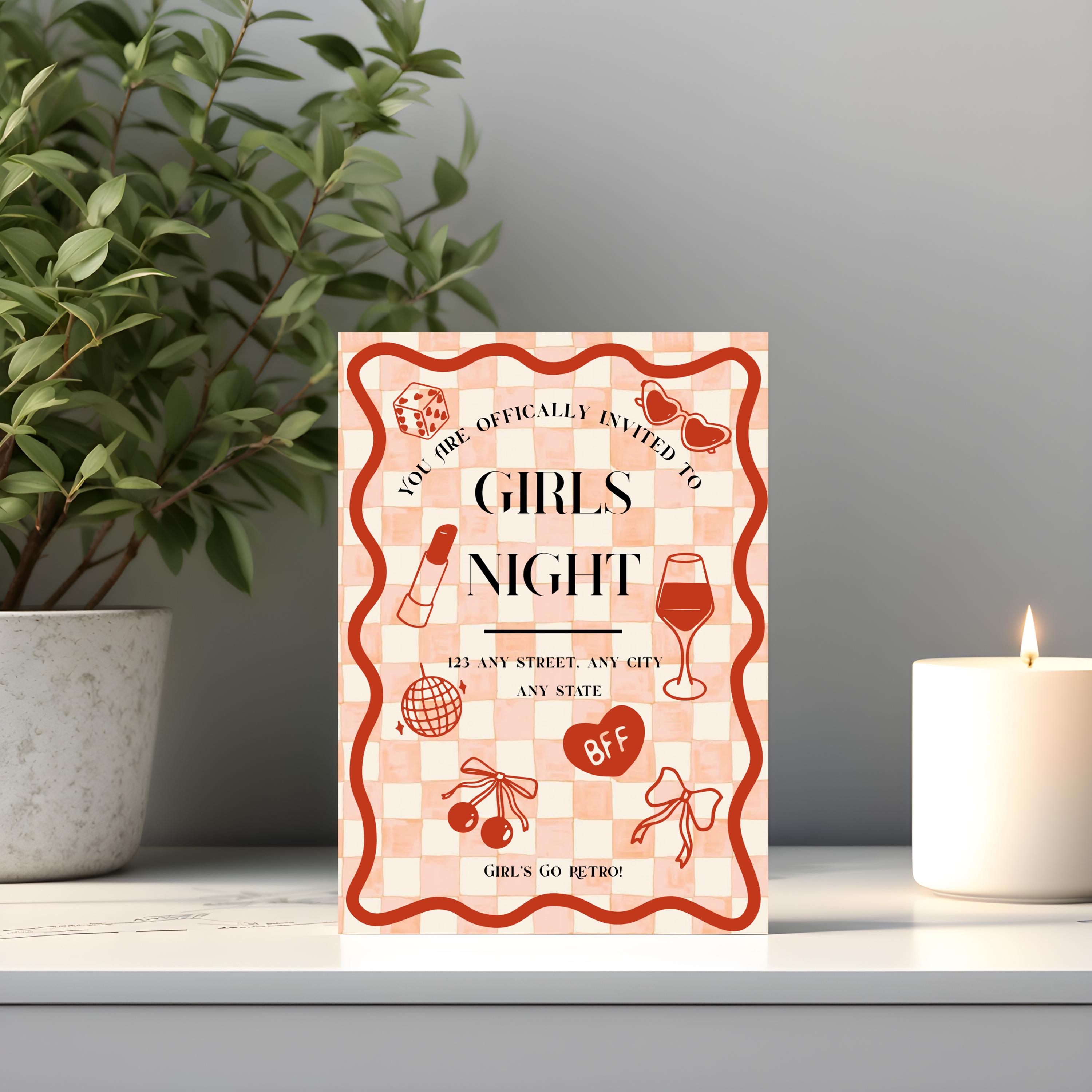 Retro Girls Night Invitation – Editable Party Template (PDF & JPG) - Etsy