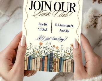 Vintage Book Club Invitation | Printable Floral Book Gathering Flyer ...