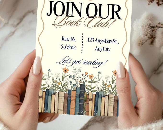 Vintage Book Club Invitation | Printable Floral Book Gathering Flyer ...