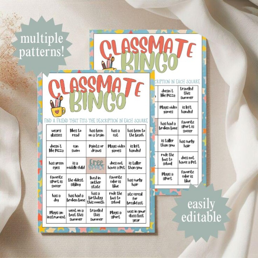Find the Classmate Bingo Template, Back to School Editable Bingo ...