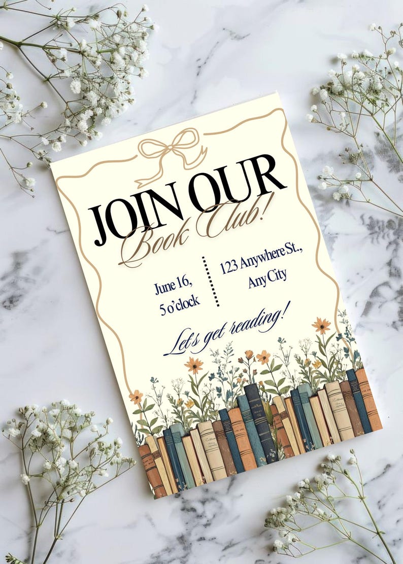Vintage Book Club Invitation | Printable Floral Book Gathering Flyer ...