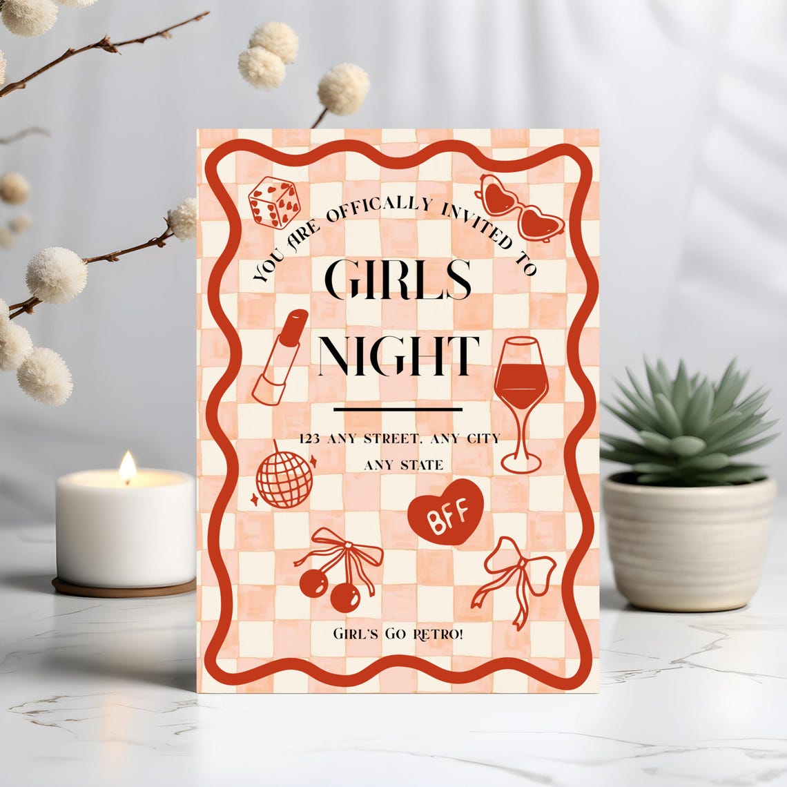 Retro Girls Night Invitation – Editable Party Template (PDF & JPG) - Etsy