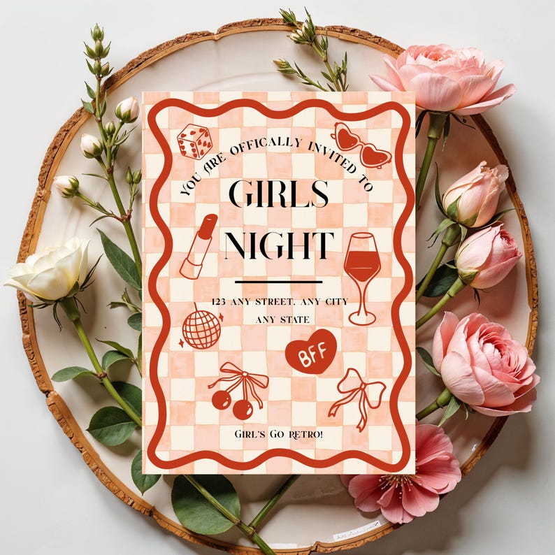 Retro Girls Night Invitation – Editable Party Template (PDF & JPG) - Etsy