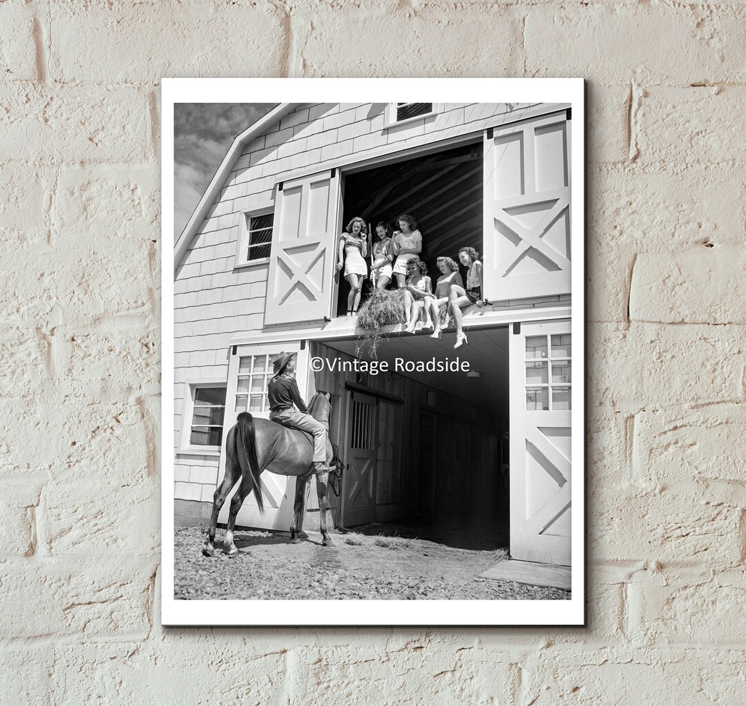 Vintage Pinup Girls in Barn Hayloft, Archival Print From Original 1947 ...