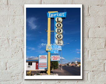Route 66 Vintage Neon Motel Sign Print Blue Spruce Lodge | Etsy