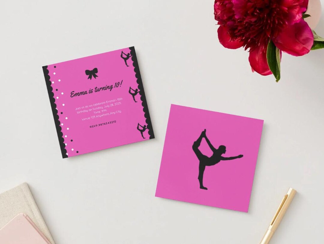 Active Acro Style Birthday Invitation, Girly Neat Theme, Birthday Girl ...