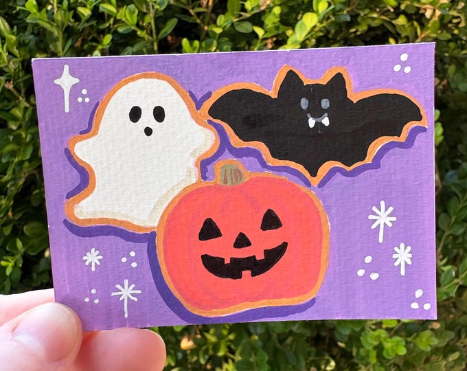 Halloween Spooky Sugar Cookie Original Art Watercolor ACEO Card - Etsy