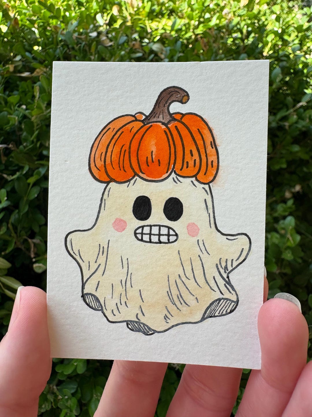 Grimacing Face Ghost 006 Original Art Watercolor ACEO Card - Etsy