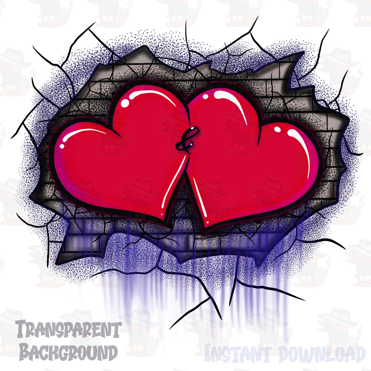 Digital Airbrush - Double Hearts Bricks Design for DTF, Sublimation ...