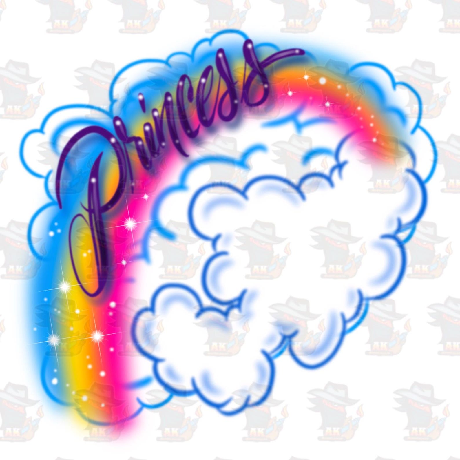 Digital Airbrush - Princess Rainbow Clouds -design for DTF, Sublimation ...