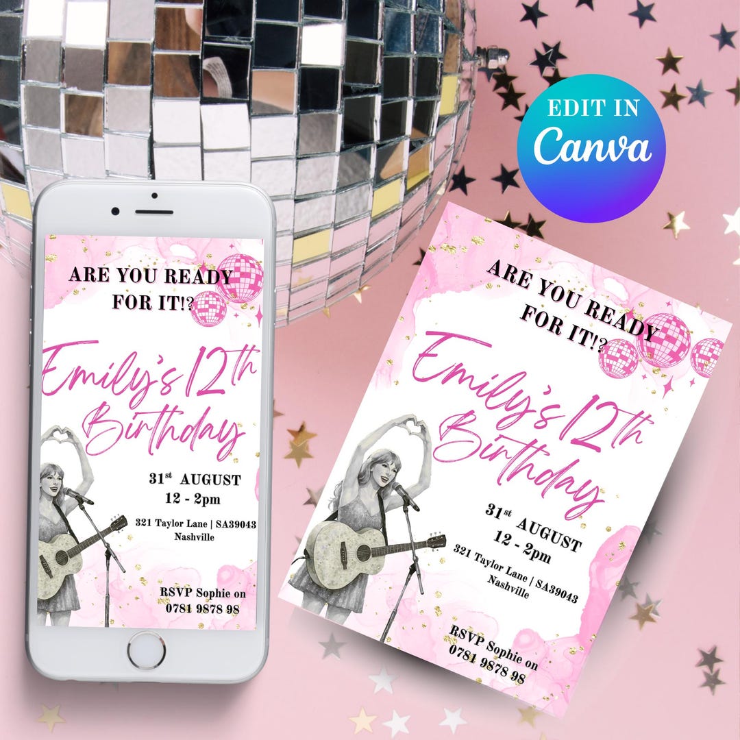 Taylor Swift Birthday Party Invitation Teen Party Digital Invitation ...