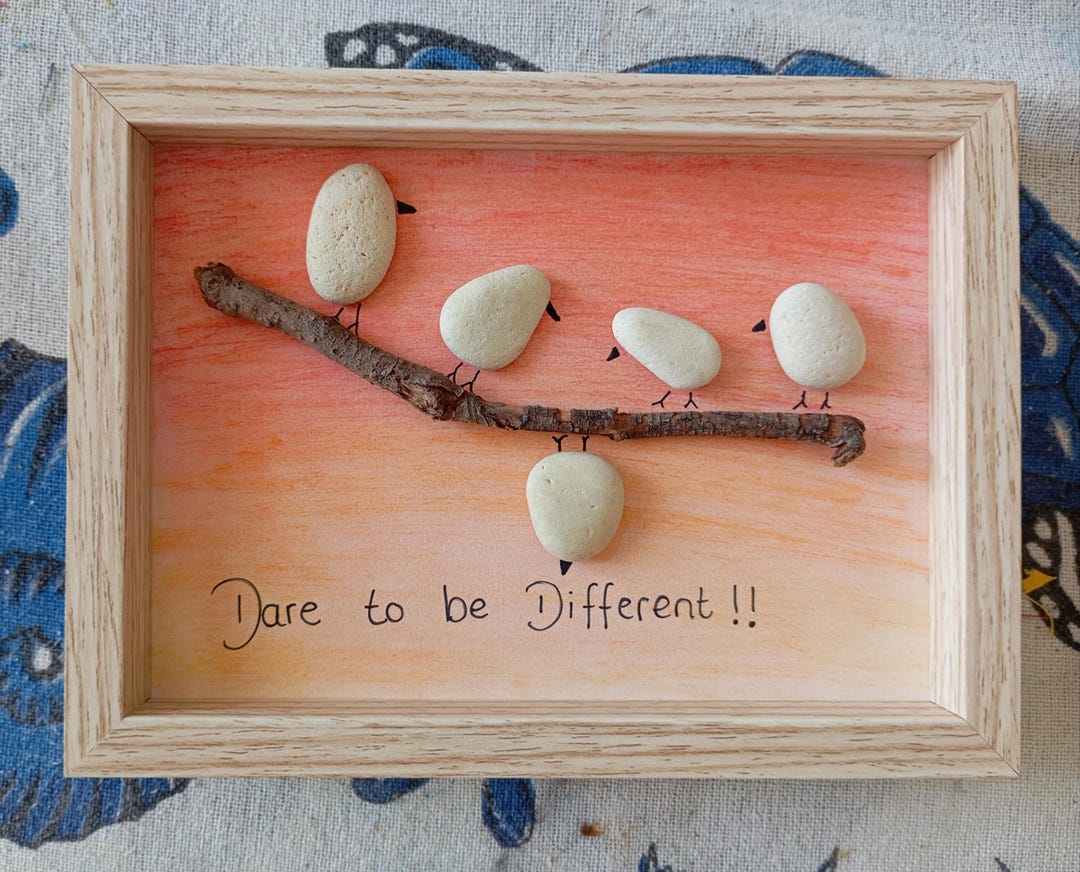 Dare to Be Different Pebble Art – Handmade Bird Frame With Twig ...