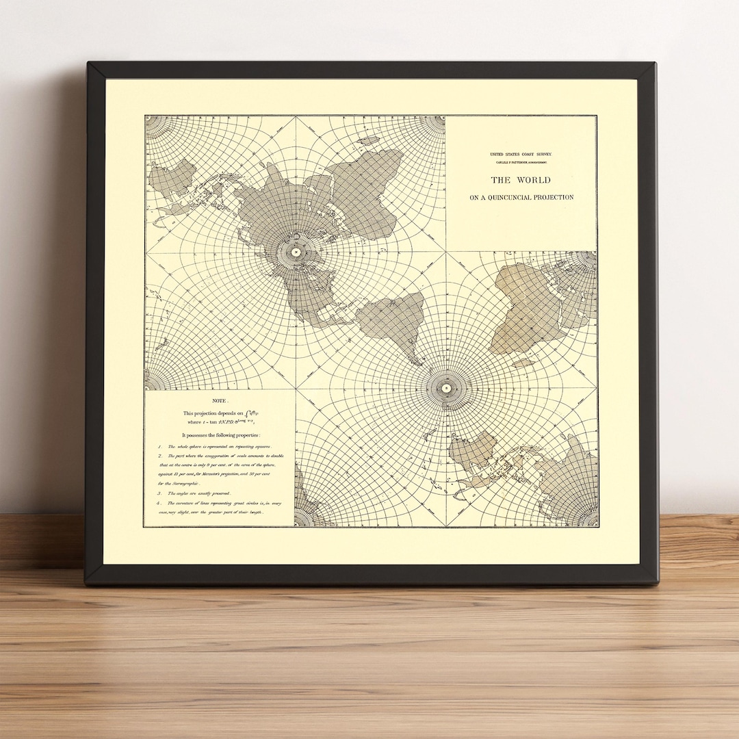 The World on a Quincuncial Projection Old Map | 1877 Vintage World Map ...