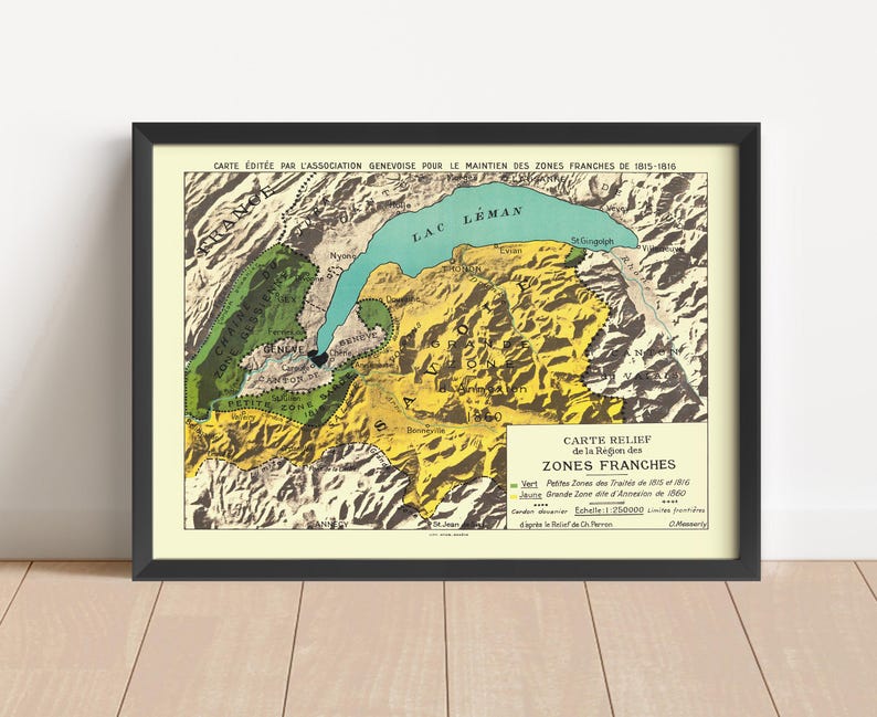 French Zones of Switzerland Near Lake Leman Old Map | 1920 Alps Vintage ...