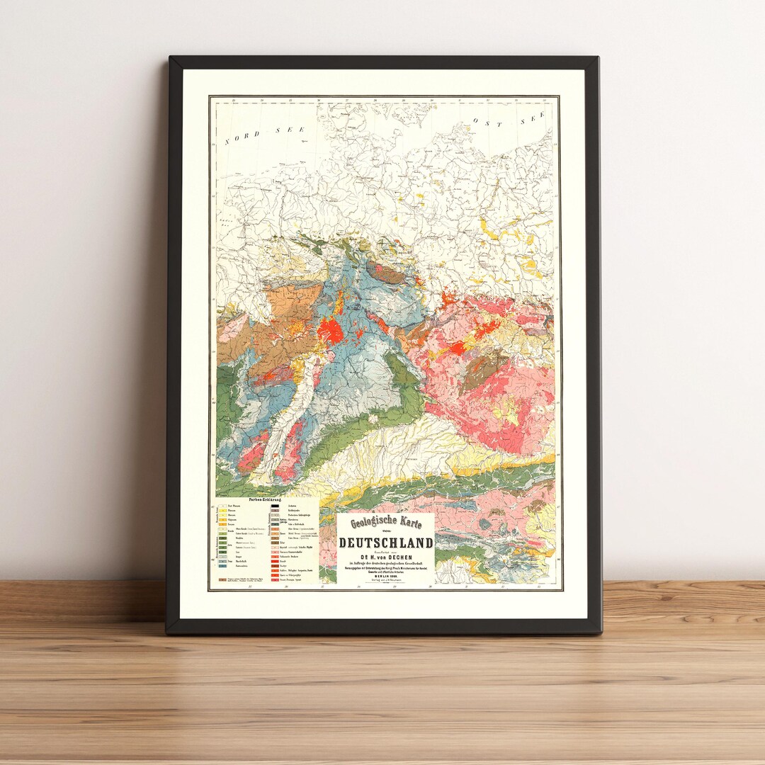 Germany Geological Old Map | 1869 Germany Vintage Map | Wall Art & Home ...