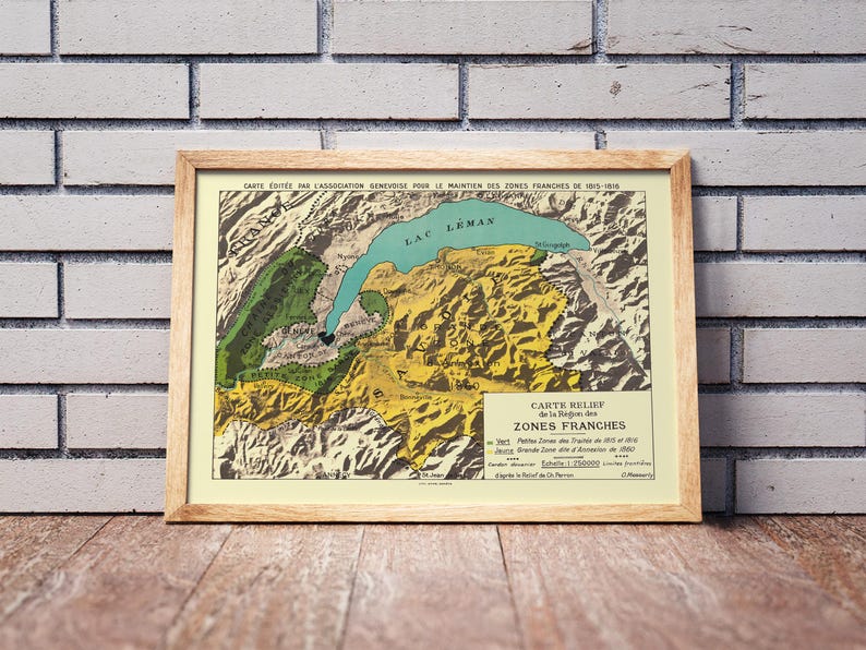 French Zones of Switzerland Near Lake Leman Old Map | 1920 Alps Vintage ...
