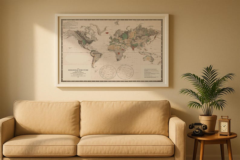 Geologic World Map | 1850 Geological Structure of the Globe Vintage Map ...