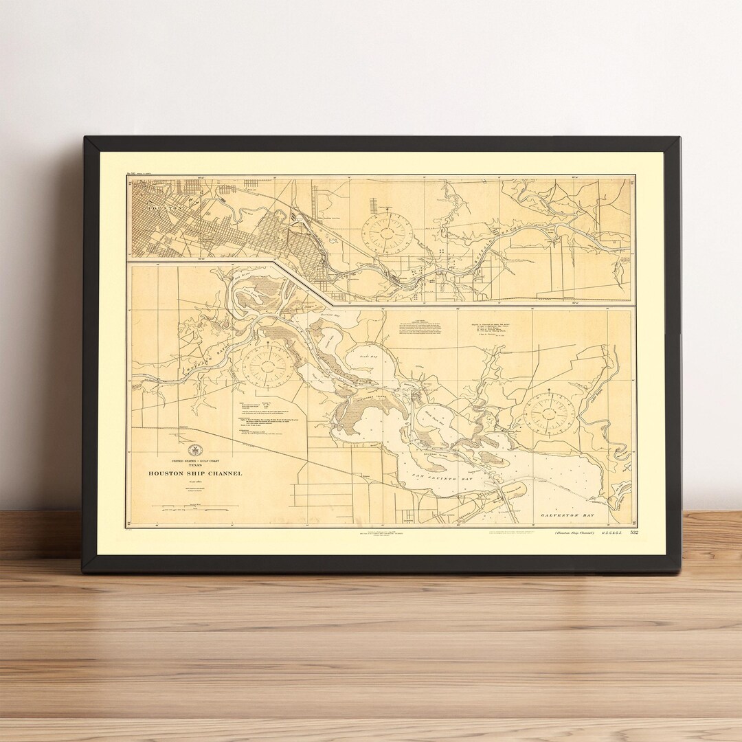 Houston Ship Channel Old Map | 1926 Houston Texas Vintage Map | Wall ...