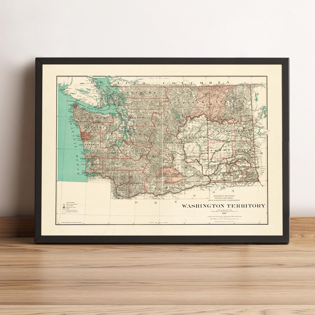 Washington Territory (US) Old Map | 1887 Washington State Vintage Map ...