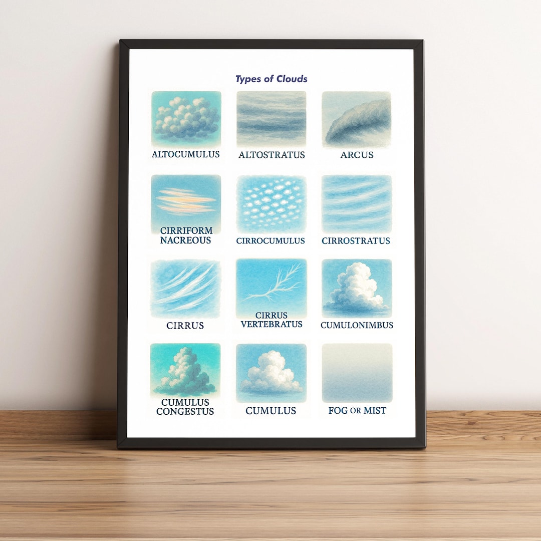 Types of Clouds Chart | Illustrated Cloud Identification Guide | Wall ...